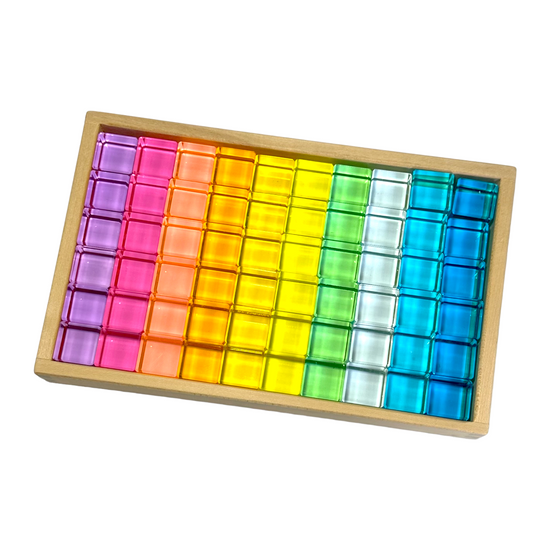60 Pcs Crystal Clear High Transparency Lucite Cubes Set with Wooden Tr ...