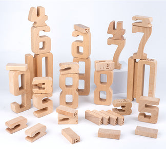 32 Pcs Wooden Math Number Building Blocks Set with Tray – Green ...